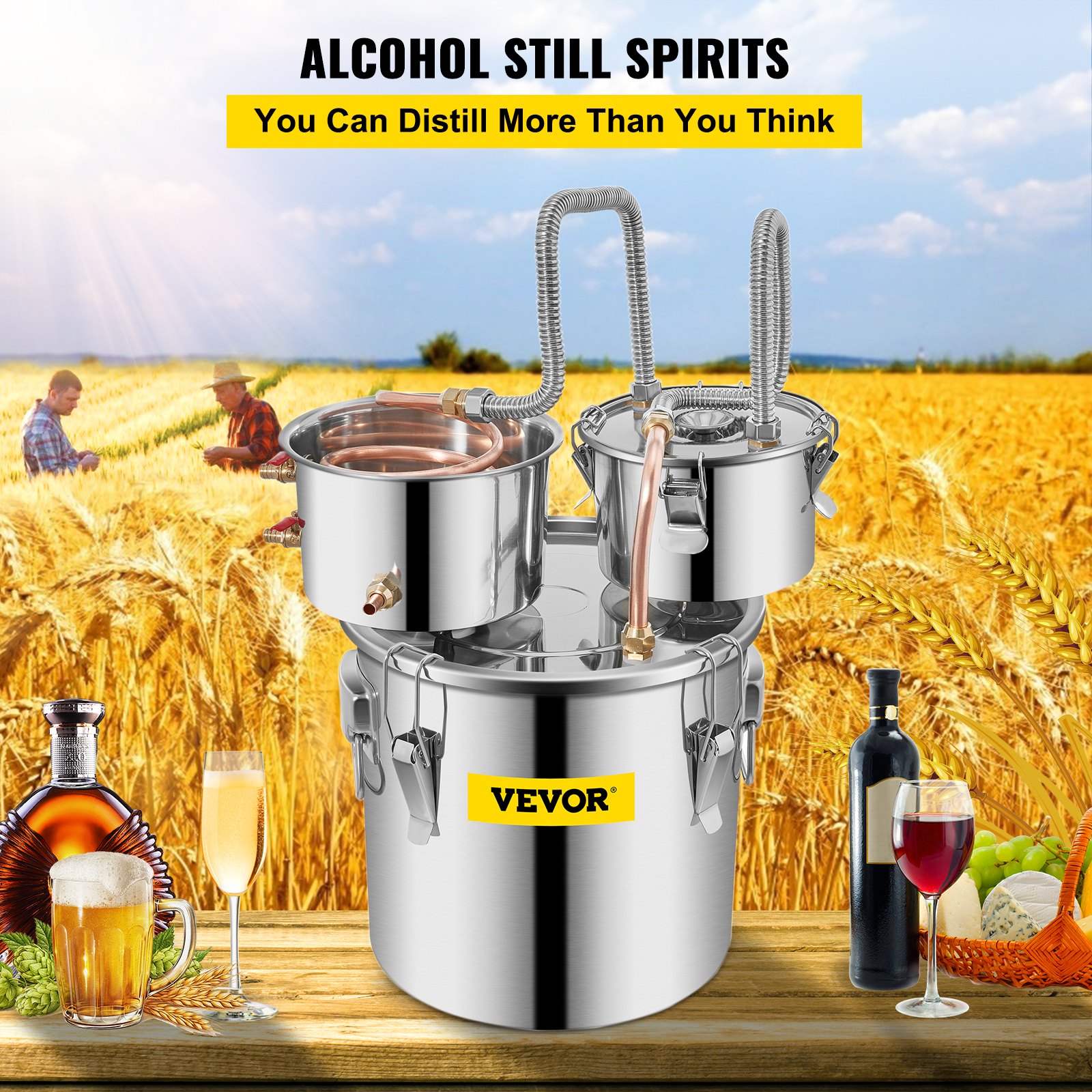 VEVOR VEVOR 3 Pot 12L Alcohol Distiller Water Wine Boiler Home Brew ...