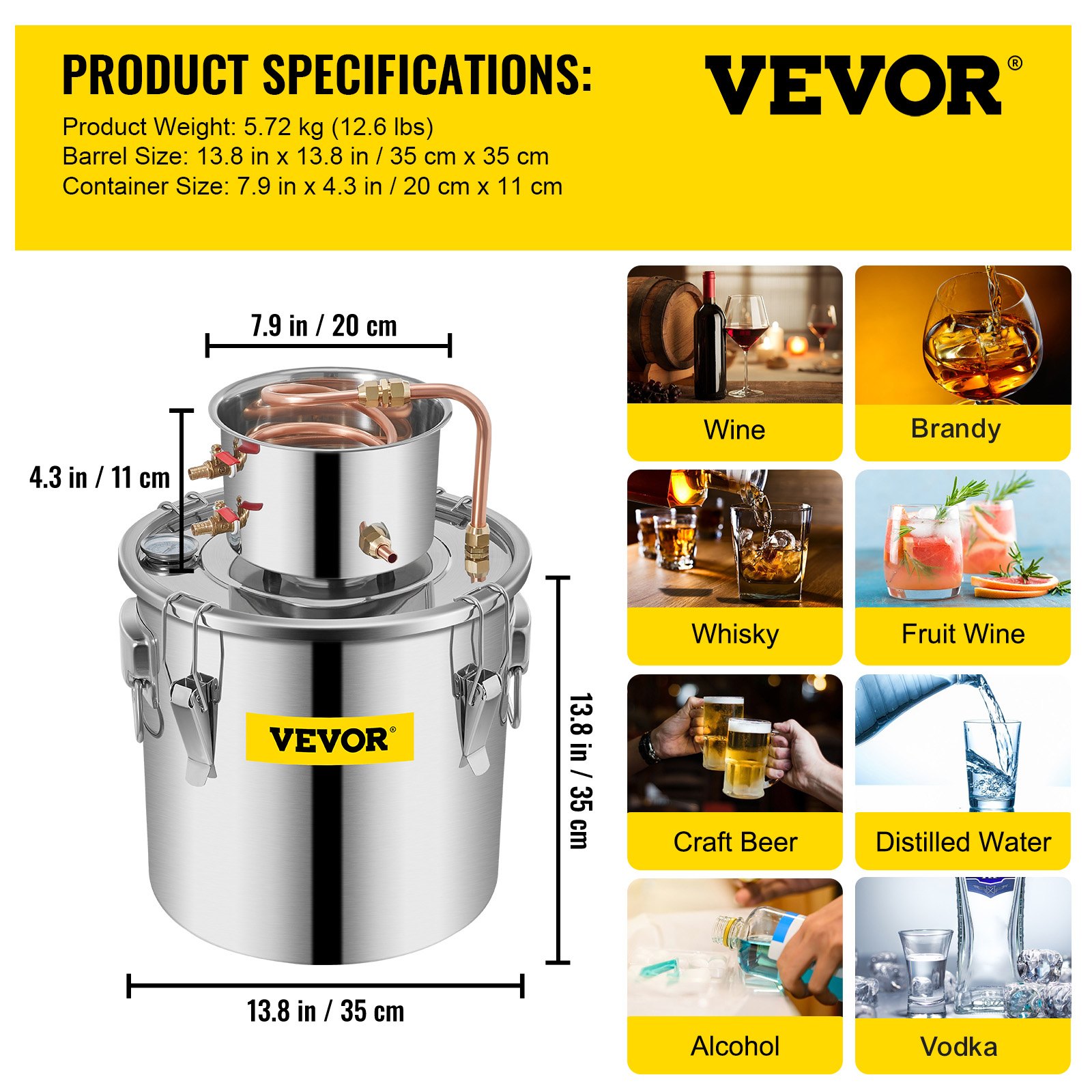 VEVOR Moonshine Still 9.6Gal 38L, Distillery Kit with Circulating Pump ...