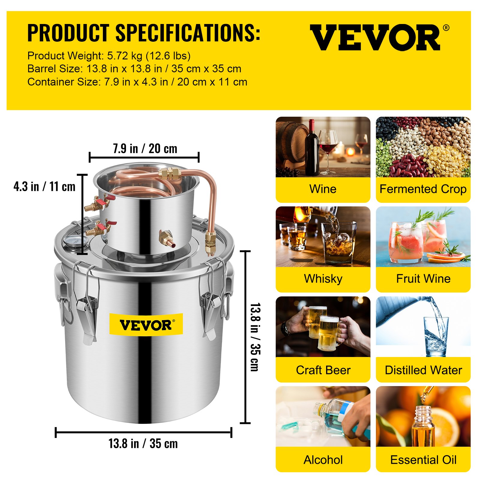 VEVOR Alcohol Still 8Gal 30L Stainless Steel Water Alcohol Distiller ...