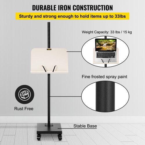 VEVOR Floor Stand Lectern Podium Height & Panel Adjustable w/ Rolling ...
