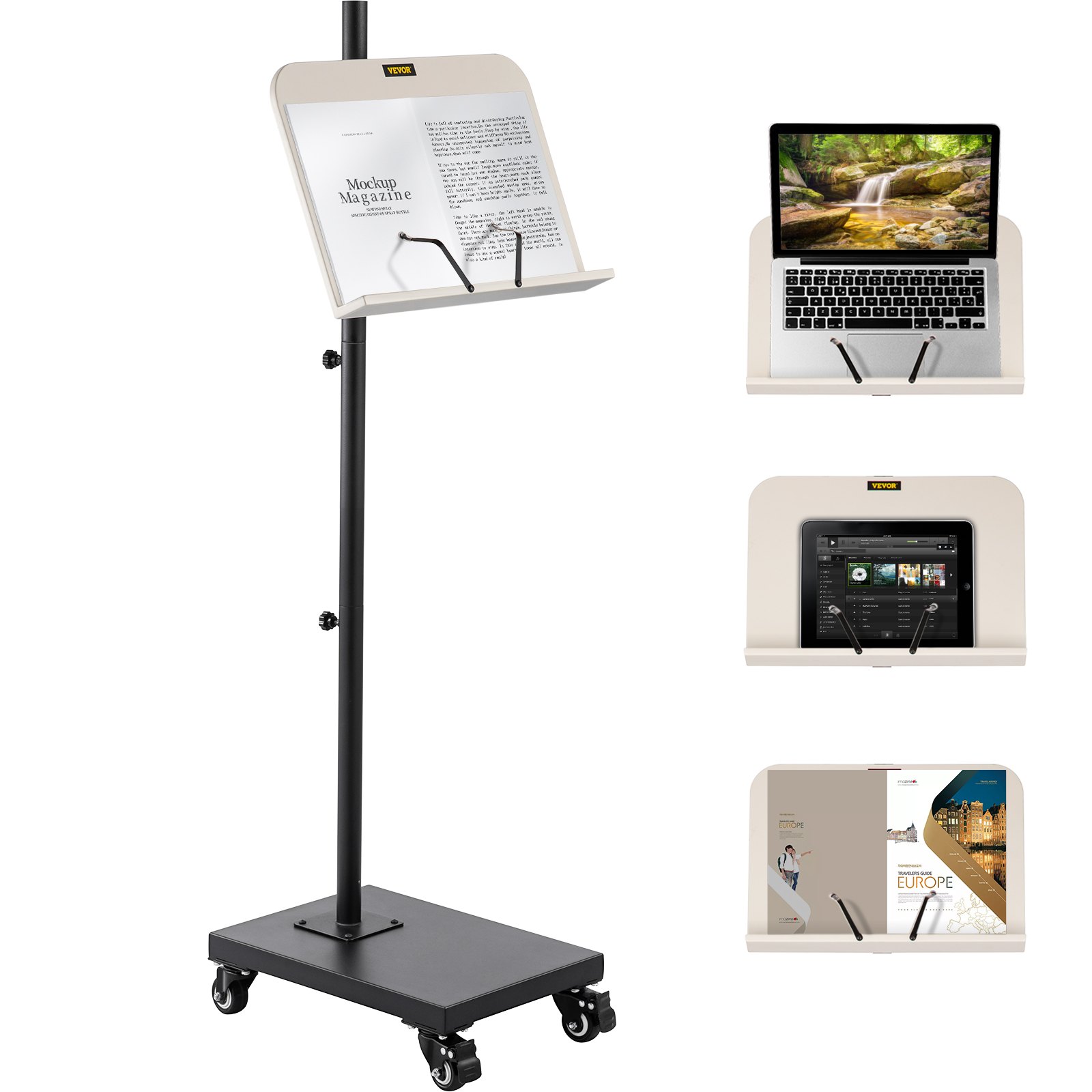 VEVOR Floor Stand Lectern Podium Height & Panel Adjustable w/ Rolling ...