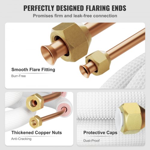 VEVOR Mini Split Copper Line Set 24.6ft Length, 1/2" & 1/4" OD Copper ...