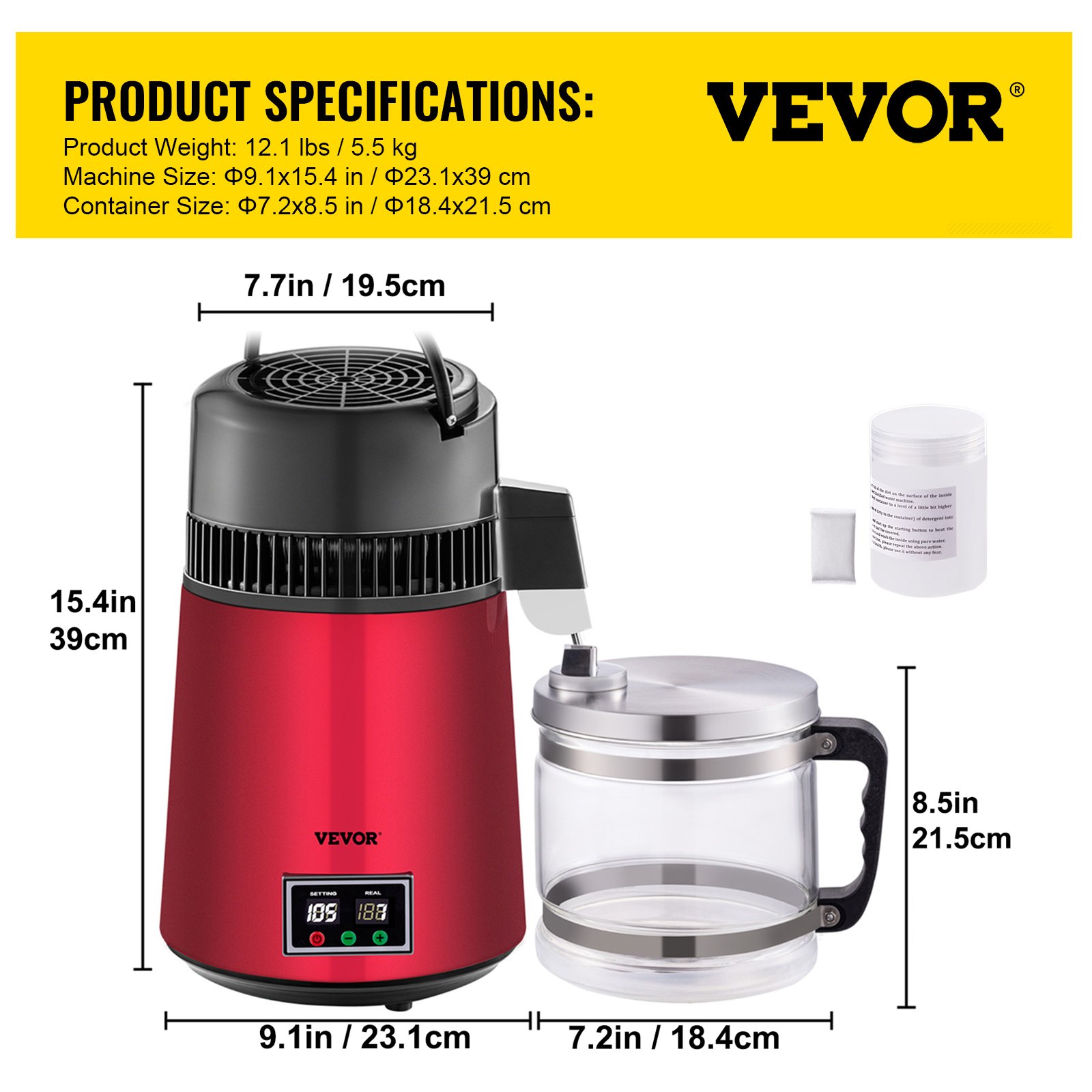 VEVOR Water Distiller, 4L Distilled Water Maker, Pure Water Distiller ...