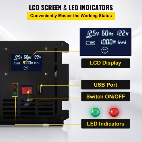 VEVOR Power Inverter, 3000W Modified Sine Wave Inverter, DC 12V to AC ...