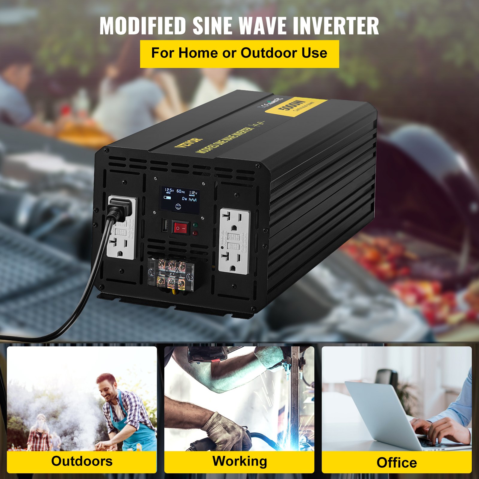 VEVOR Power Inverter, 5000W Modified Sine Wave Inverter, DC 12V to AC ...