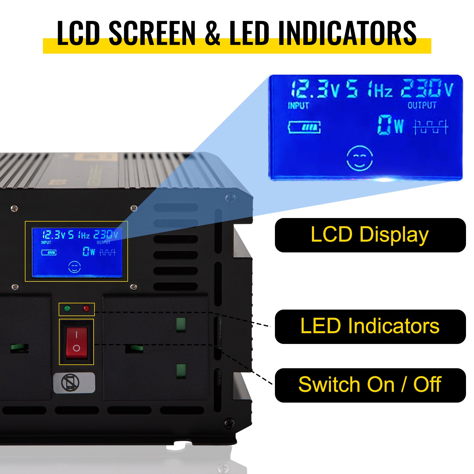 VEVOR Power Inverter Modified Sine Wave Inverter 2000W DC 12V to AC ...