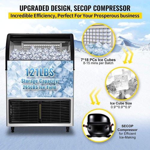 VEVOR Commercial Ice Maker Machine, WiFi Control 265LBS/24H 121LBS ...