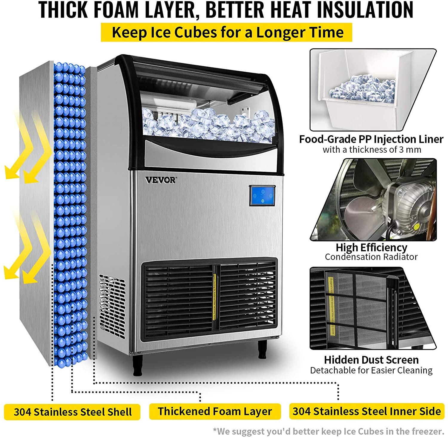 Commercial Ice Maker, Industrial Ice Machine 298 LBS/24H, with ...
