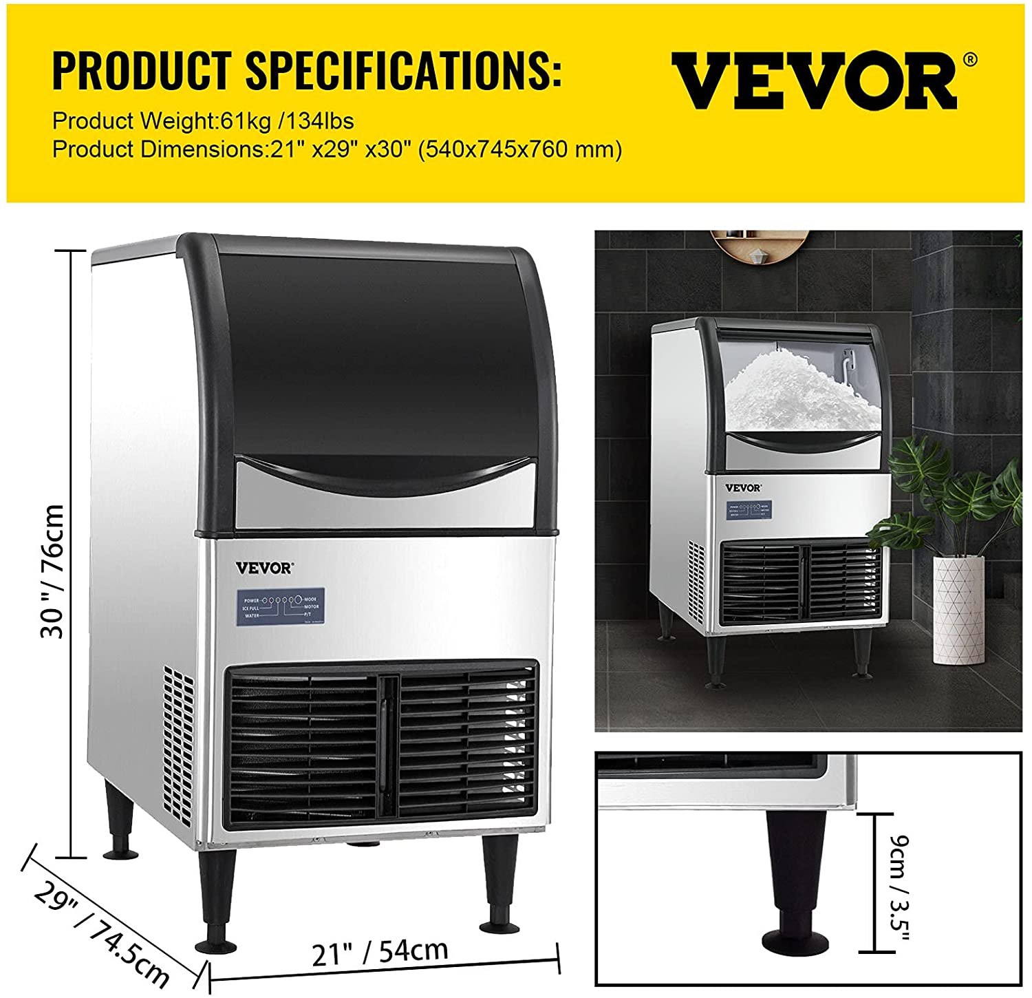 VEVOR 110V Commercial Flake Ice Machine 132LBS/24H, Snowflake Maker ...