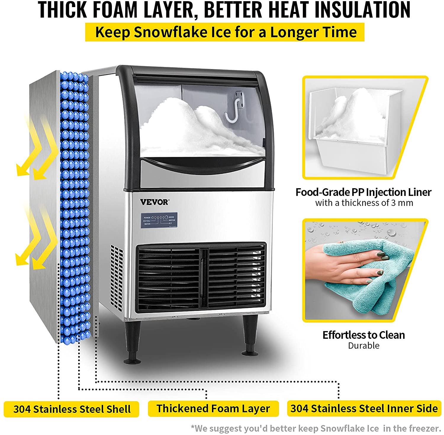 VEVOR 110V Commercial Flake Ice Machine 132LBS/24H, Snowflake Maker ...