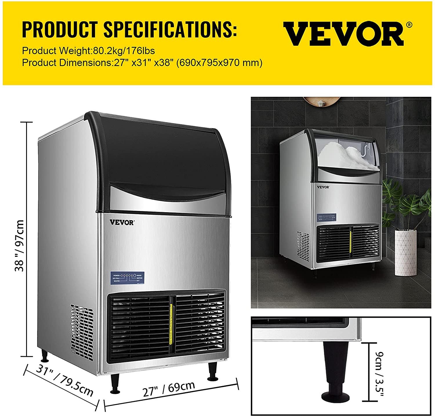 VEVOR 110V Commercial Ice Machine 220LBS/24H, Snow Flake Maker with ...