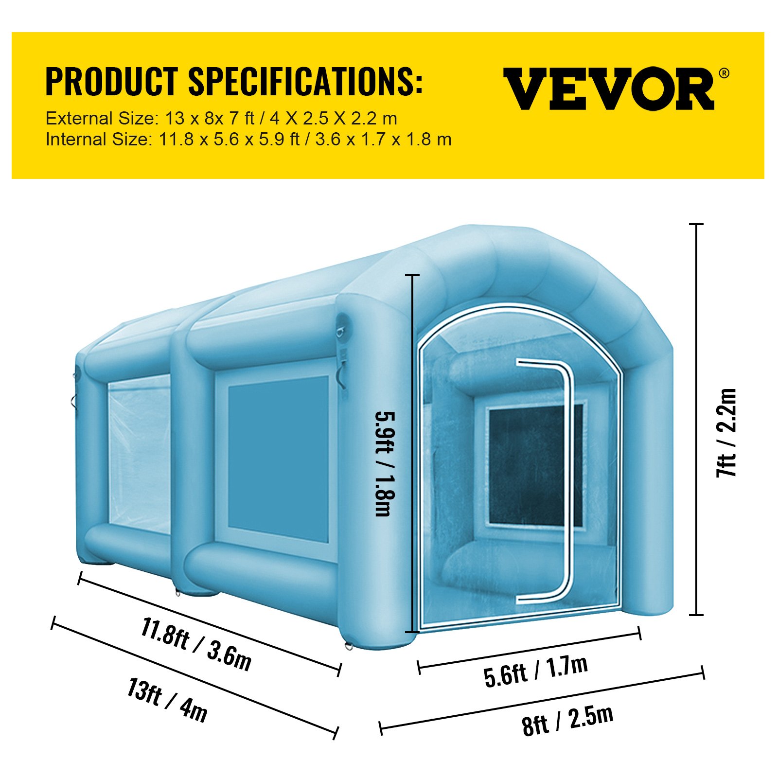 VEVOR 13x8x7ft Inflatable Spray Booth Tent Paint Booth 750W DL Blower ...