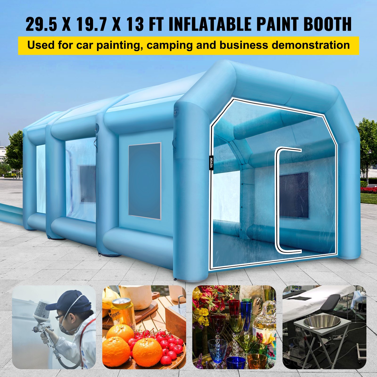 Portable Inflatable Paint Booth 28x15X10ft w/ Filter System 1100W+350W ...