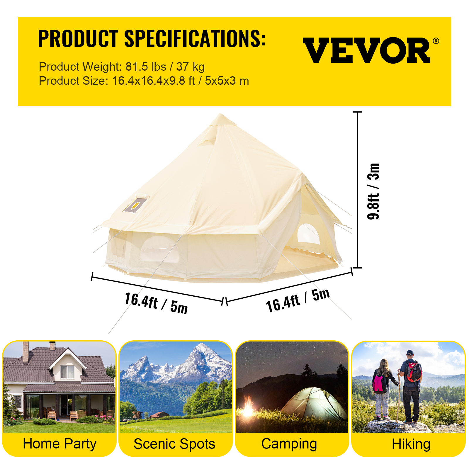 4-season Waterproof Cotton Canvas Bell Tent Large Family Camp Hunting ...