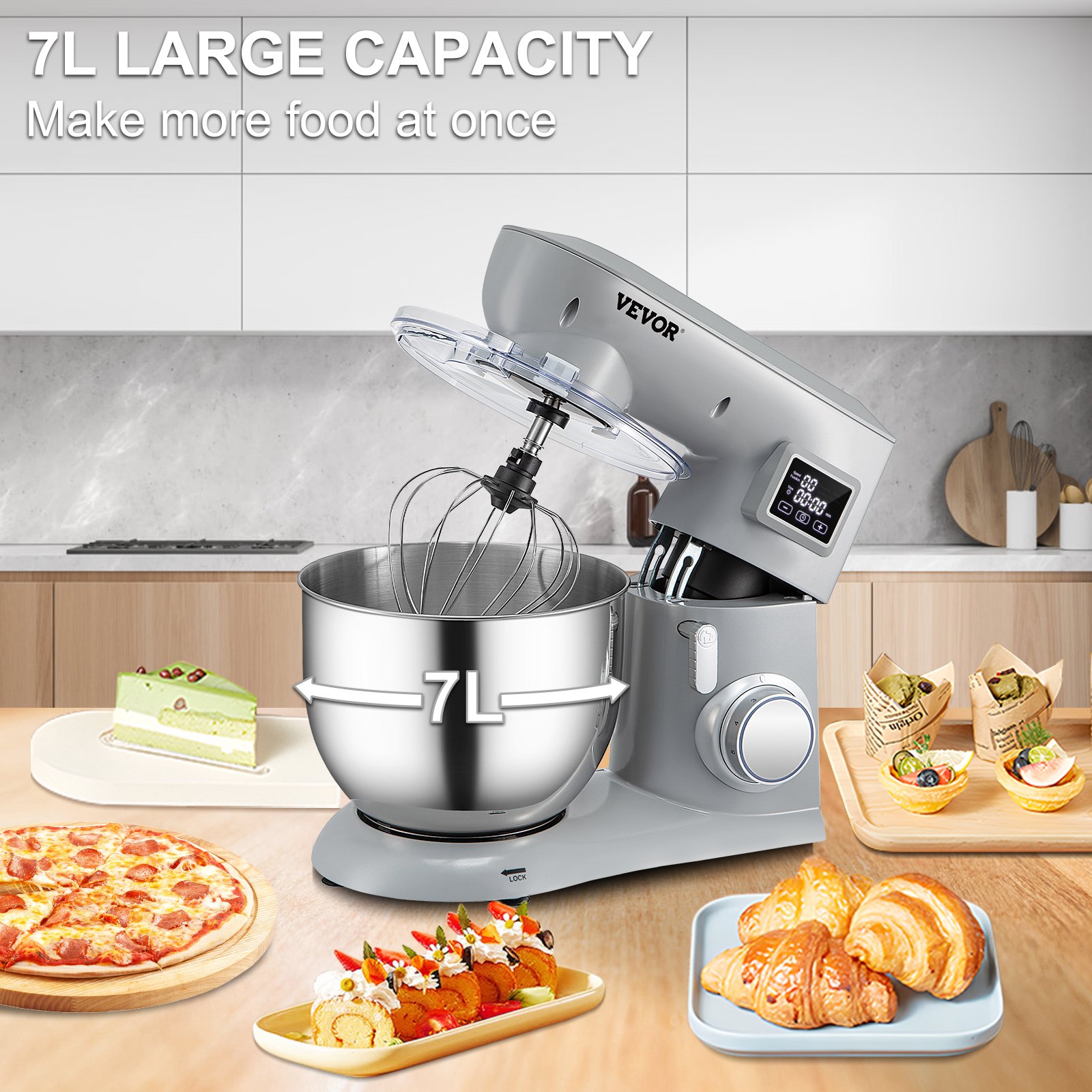 VEVOR 450W Stand Mixer 6-Speed Tilt-Head Dough Mixer 7.4 Qt Bowl 3 ...