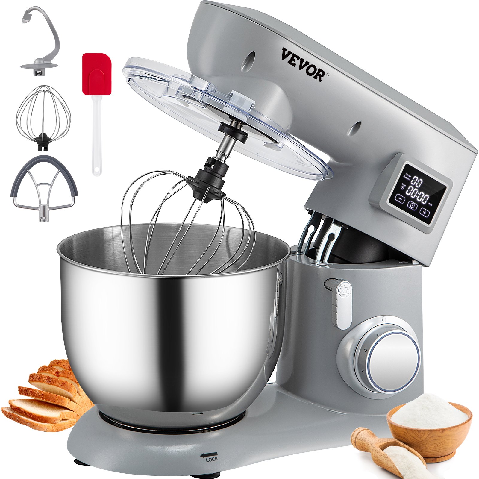 VEVOR 450W Stand Mixer 6-Speed Tilt-Head Dough Mixer 7.4 Qt Bowl 3 ...