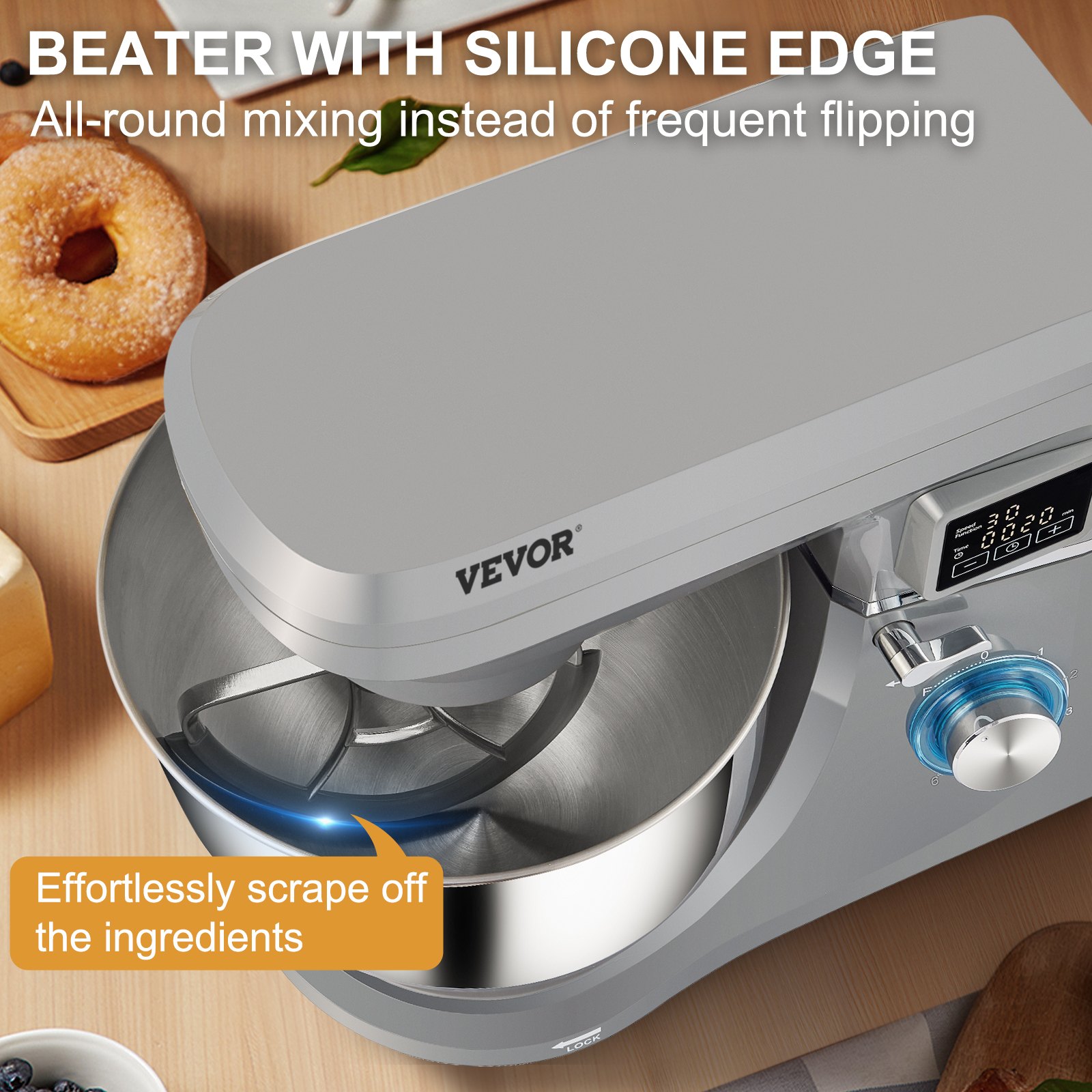 VEVOR Stand Mixer, 660W Electric Dough Mixer with 6 Speeds LCD Screen ...