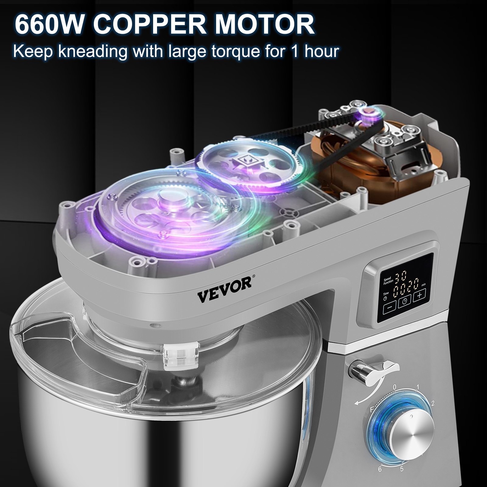 VEVOR Stand Mixer, 660W Electric Dough Mixer with 6 Speeds LCD Screen ...