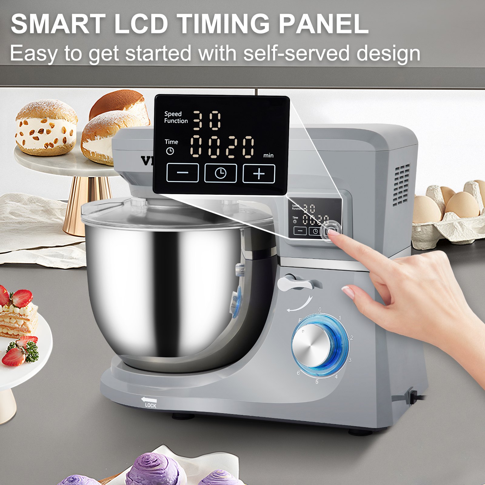 VEVOR Stand Mixer, 660W Electric Dough Mixer with 6 Speeds LCD Screen ...