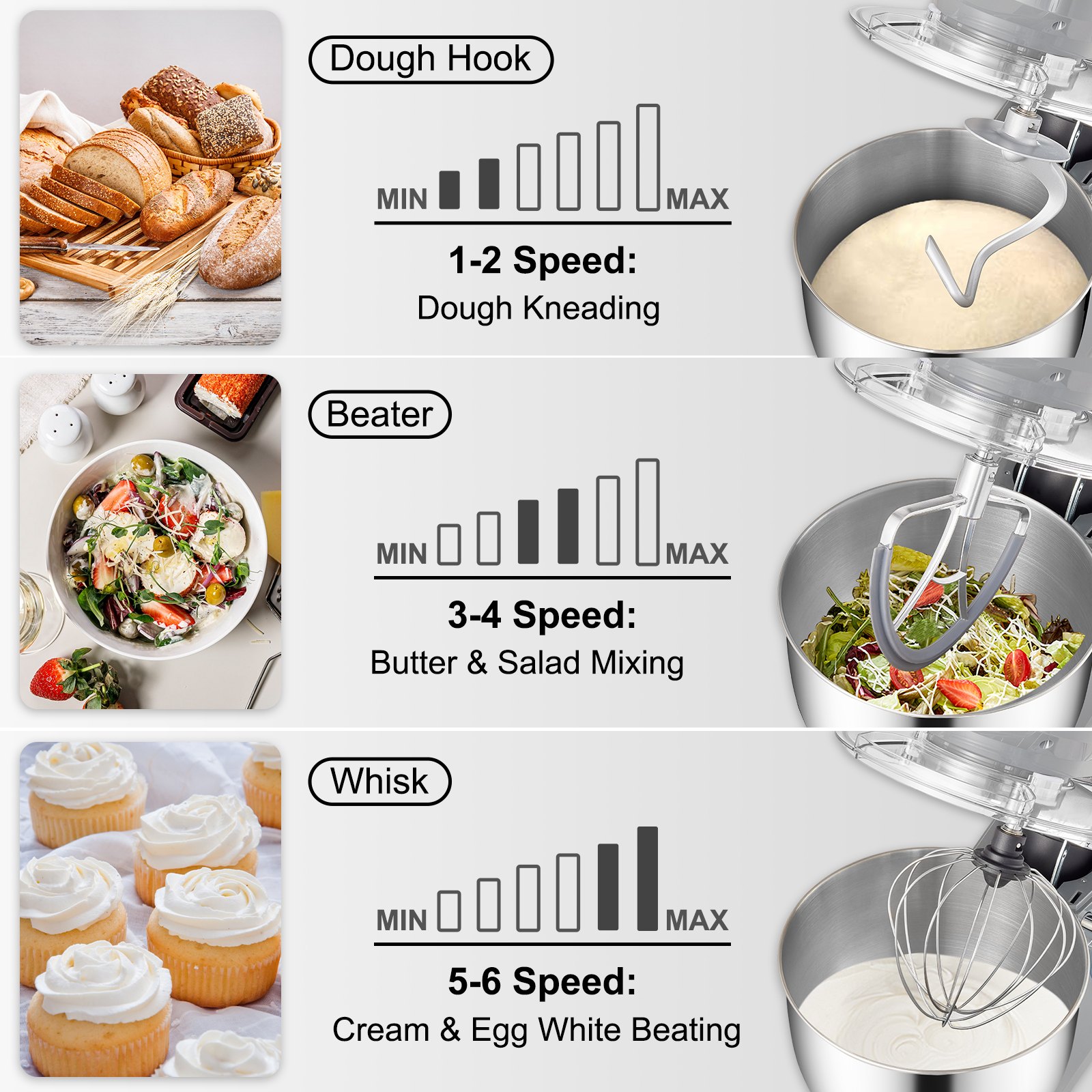VEVOR Stand Mixer, 660W Electric Dough Mixer with 6 Speeds LCD Screen ...