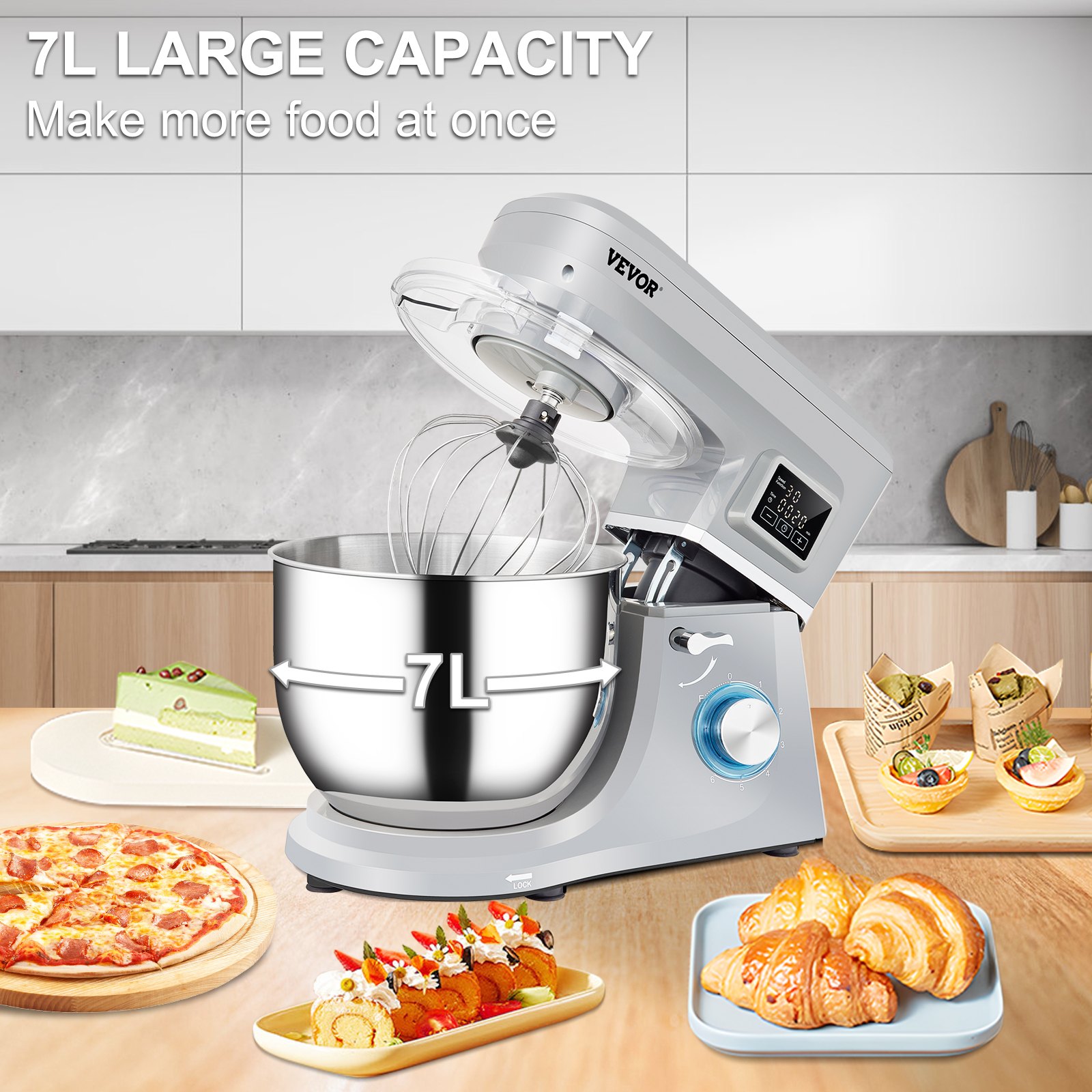 VEVOR Stand Mixer, 660W Electric Dough Mixer with 6 Speeds LCD Screen ...