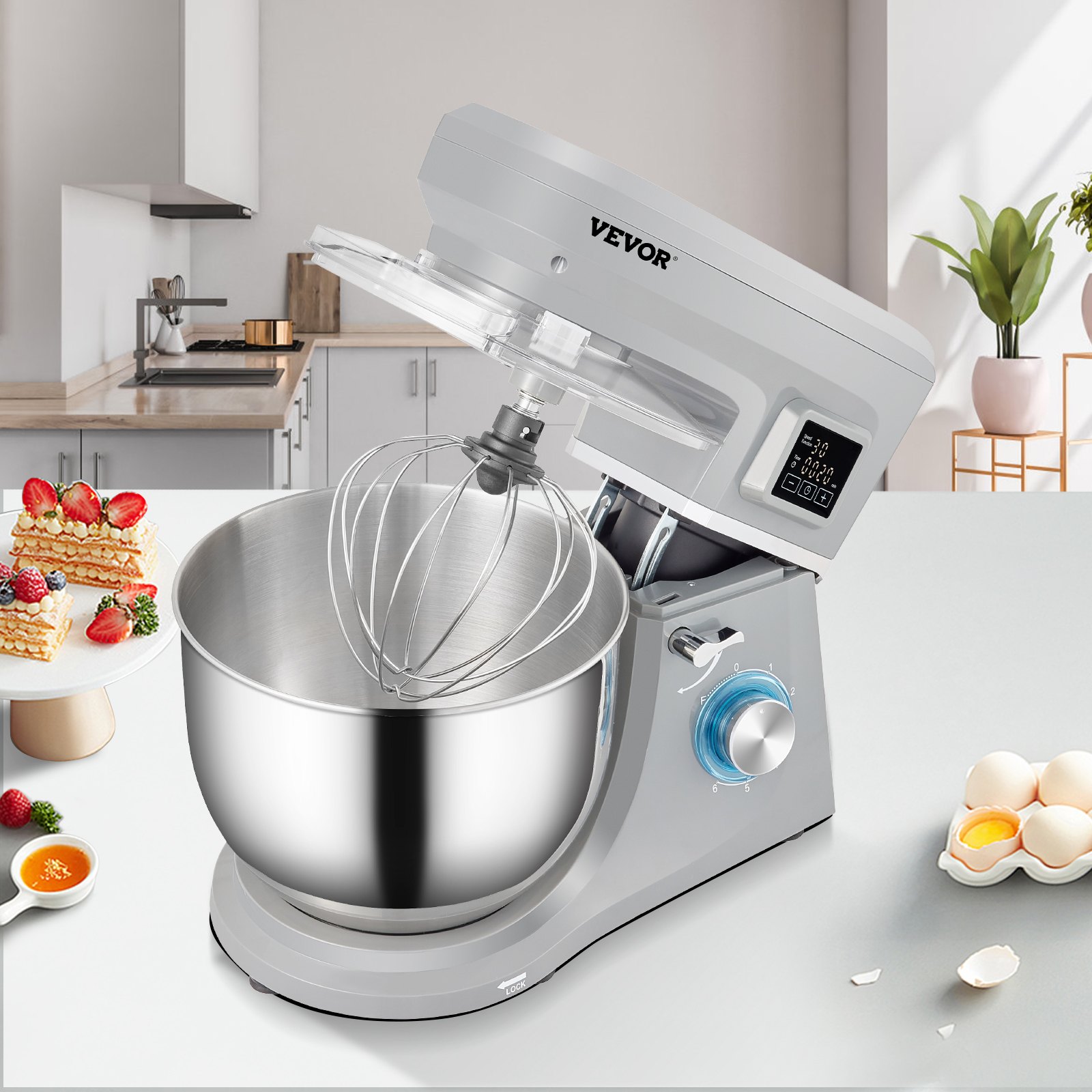 VEVOR Stand Mixer, 660W Electric Dough Mixer with 6 Speeds LCD Screen ...