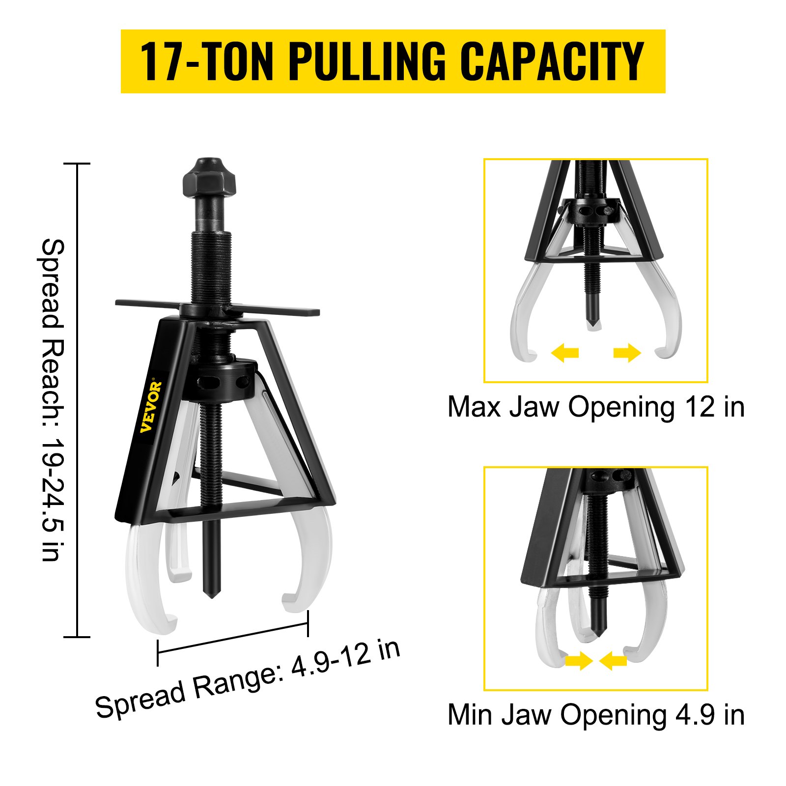 Vevor Gear Puller 3-jaw Puller Bearing Removal Pulley Tool 17 Ton ...