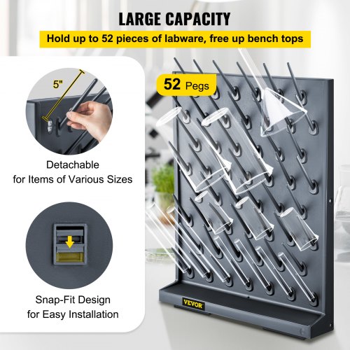 VEVOR Drying Rack 52 Pegs Lab Glassware Rack PP Material Glassware ...