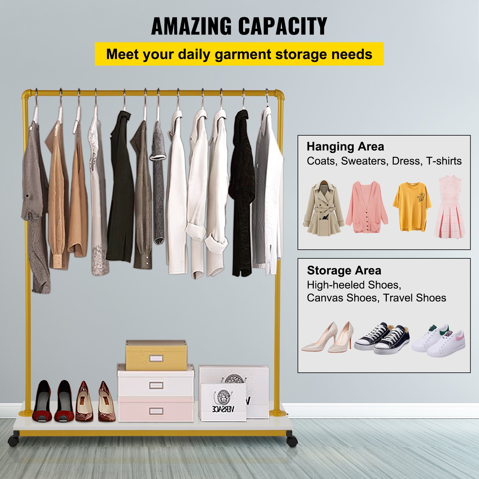 VEVOR Clothing Garment Rack, 47.2"x14.2"x63.0", Heavy-Duty Clothes Rack ...