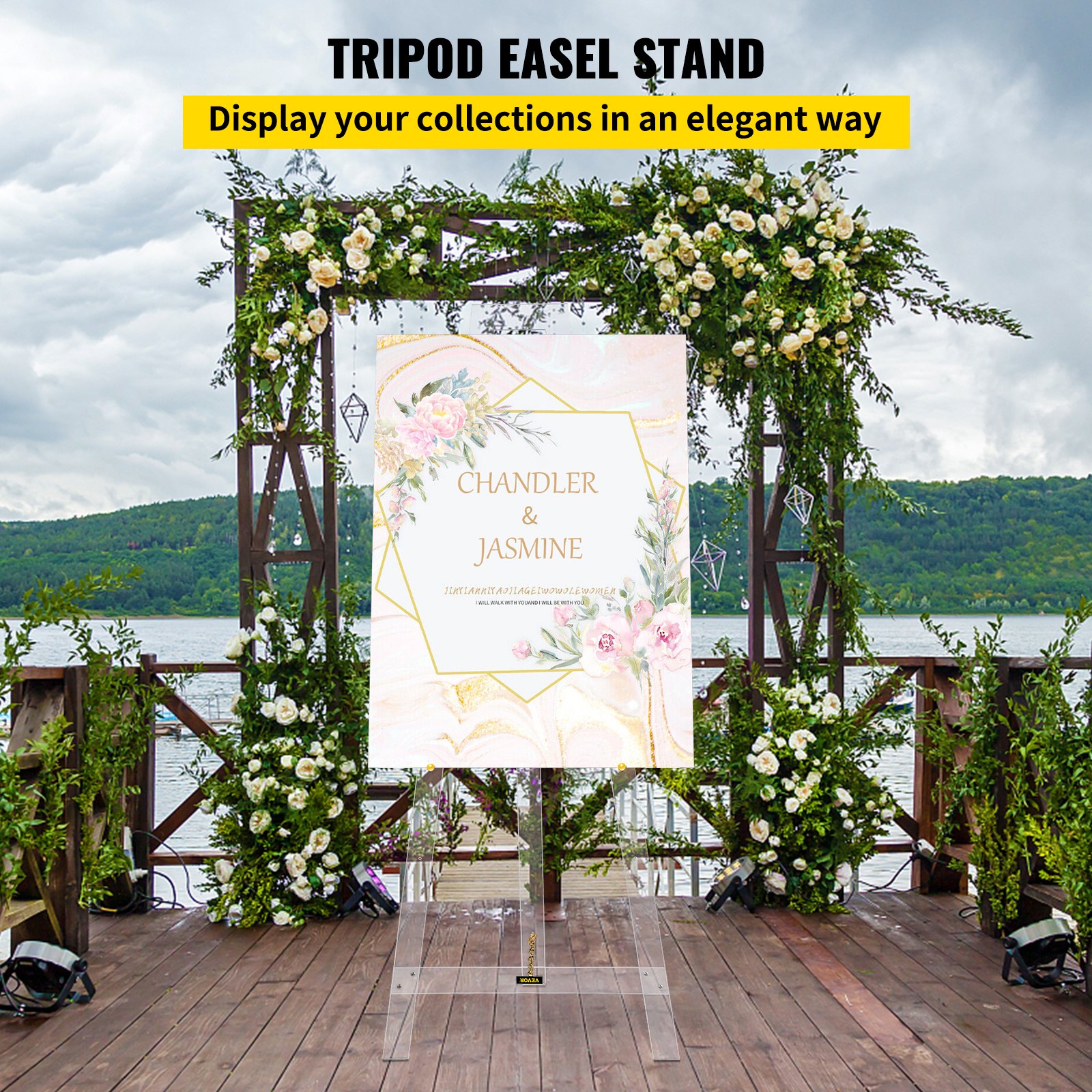 VEVOR Easel Stand, Acrylic Display Easel, 58” Height Welcome Sign Stand ...