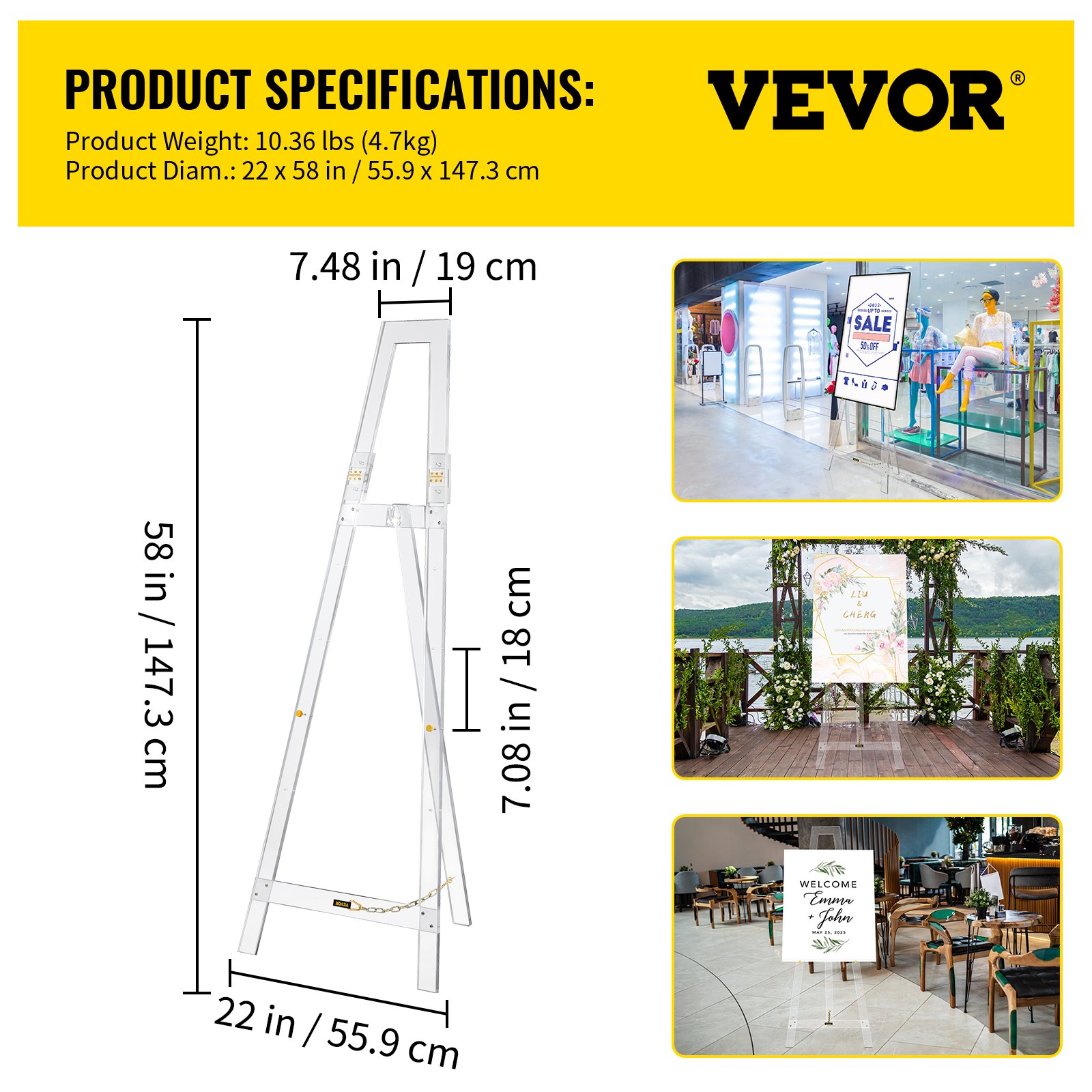VEVOR Easel Stand, Acrylic Display Easel, 58” Height Welcome Sign Stand ...