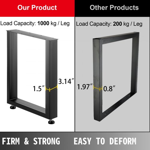 23.6”x28.4”a Pair Table Leg square Black Steel Bar Industrial Computer ...