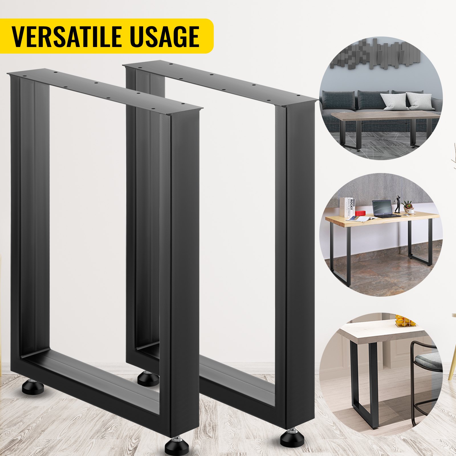 23.6”x28.4”a Pair Table Leg square Black Steel Bar Industrial Computer ...