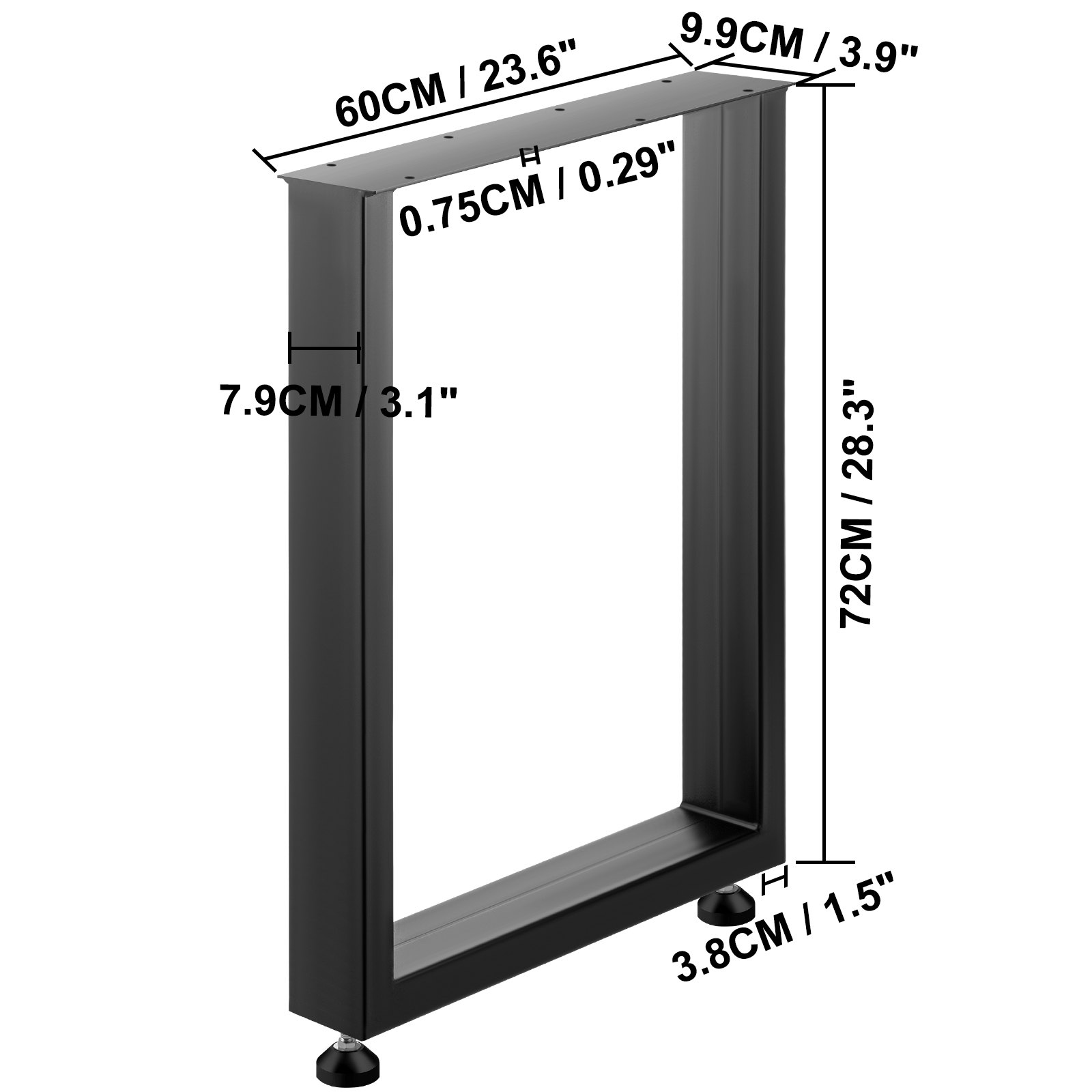 23.6”x28.4”a Pair Table Leg square Black Steel Bar Industrial Computer ...