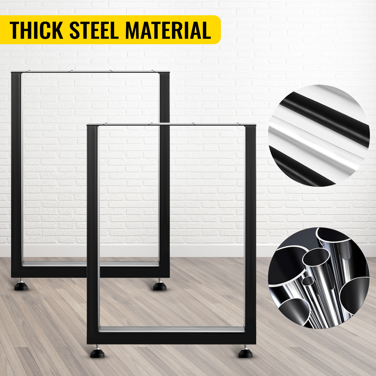 23.6”x28.4”a Pair Table Leg square Black Steel Bar Industrial Computer ...