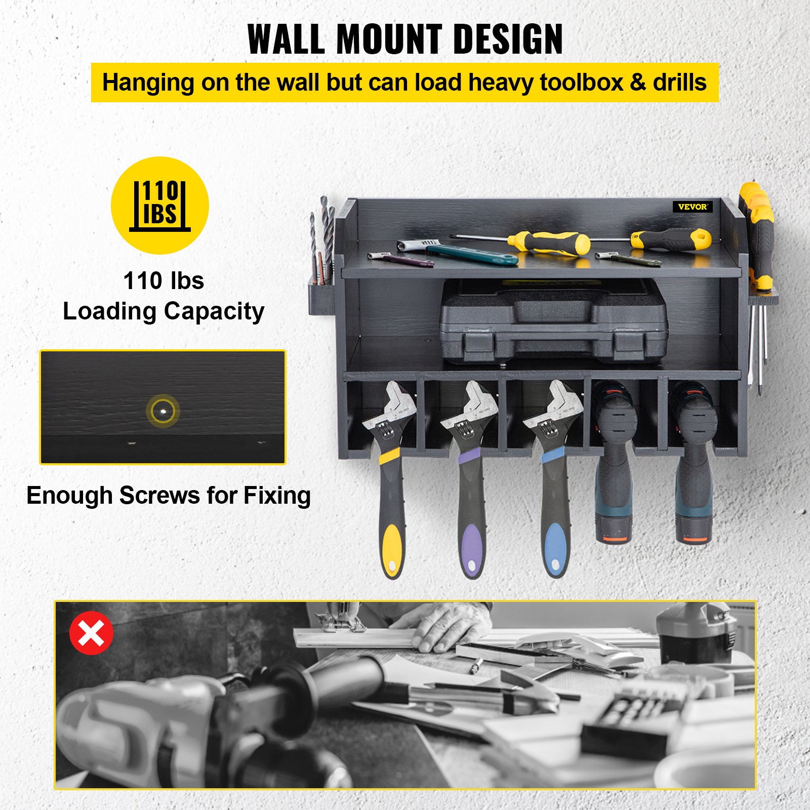 VEVOR Power Tool Organizer Drill Wall Tool Holder 5 Slots Wall Mounted ...