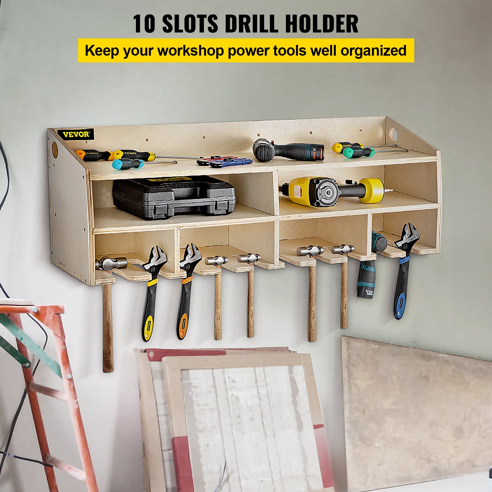 VEVOR Power Tool Organizer, Wall Mount Drill Holder, 10 Drill Hanging ...