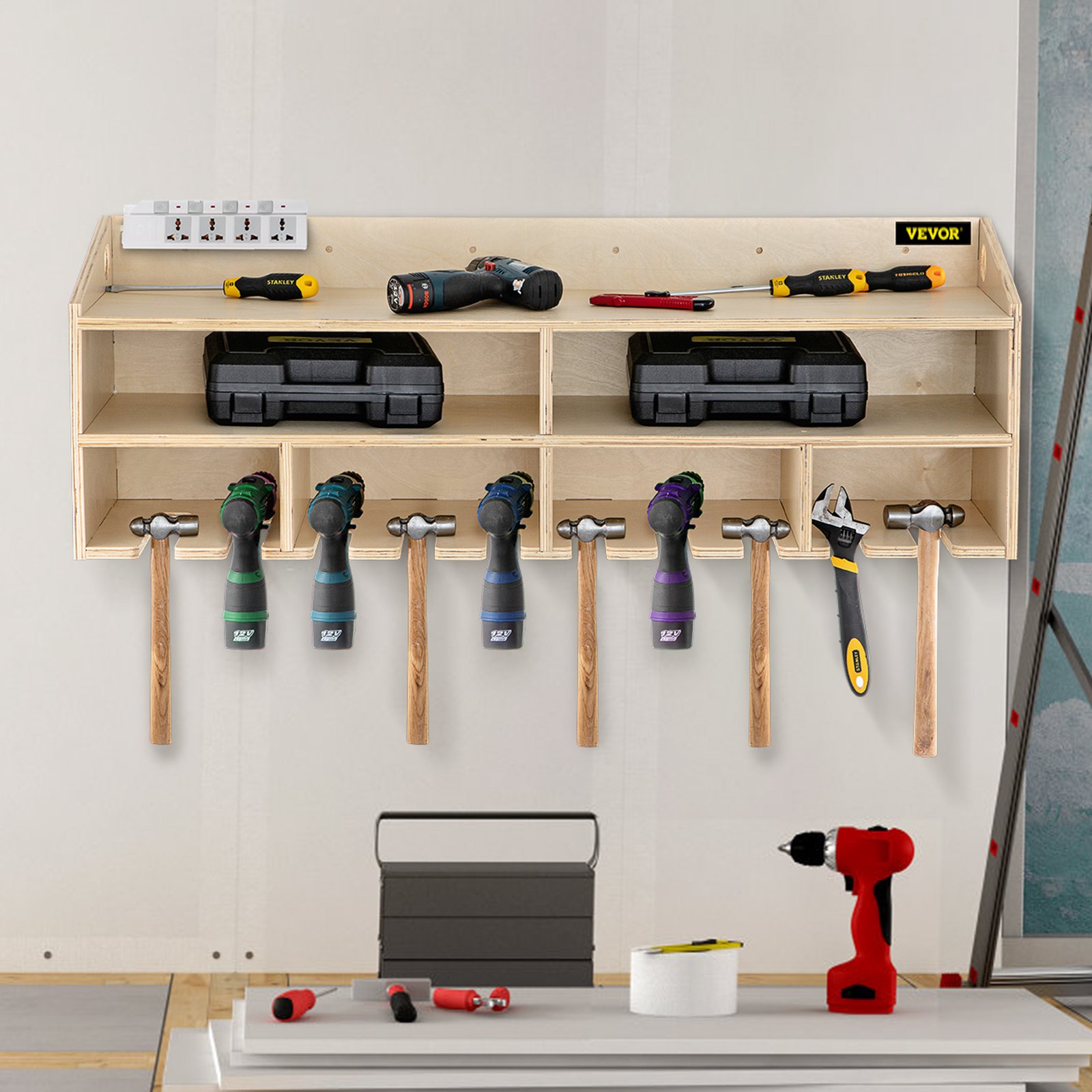 VEVOR Power Tool Organizer, Wall Mount Drill Holder, 10 Drill Hanging ...