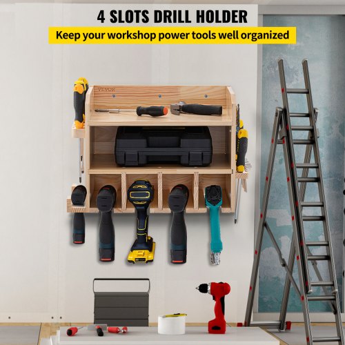 VEVOR Power Tool Organizer, Wall Mounted Drill Holder, 4 Hanging Slots ...