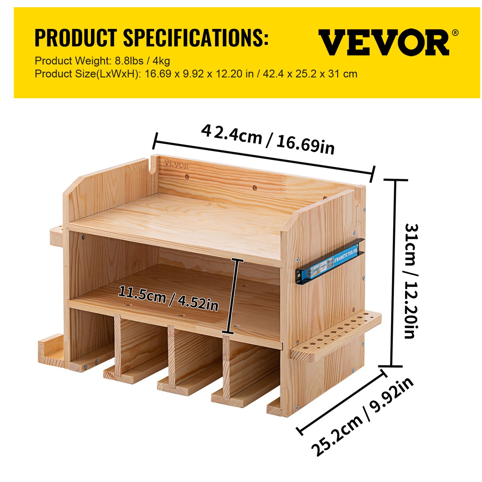 VEVOR VEVOR Power Tool Organizer Drill Wall Tool Holder 4 Slots 2-shelf ...