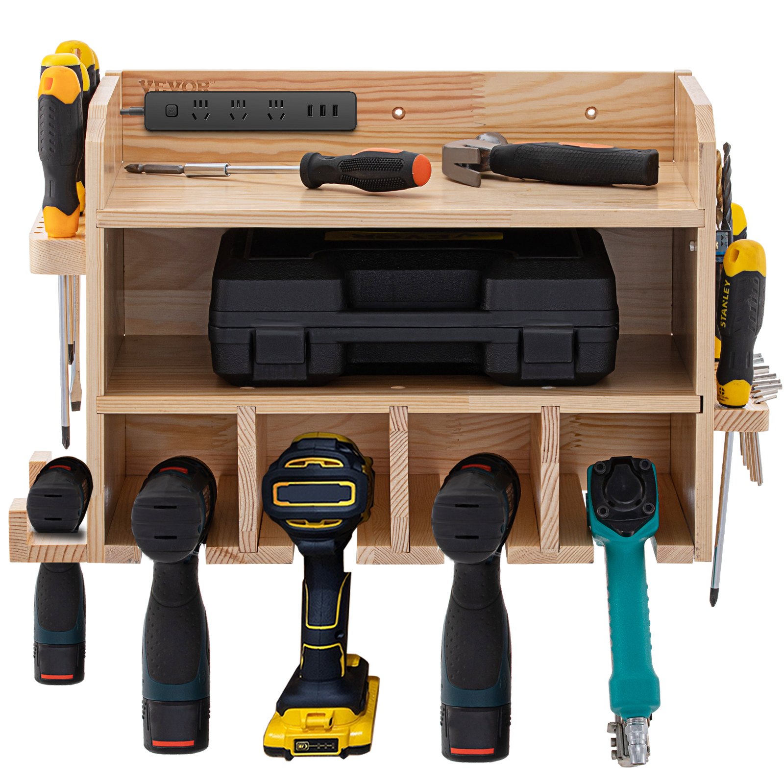 VEVOR VEVOR Power Tool Organizer Drill Wall Tool Holder 4 Slots 2-shelf ...