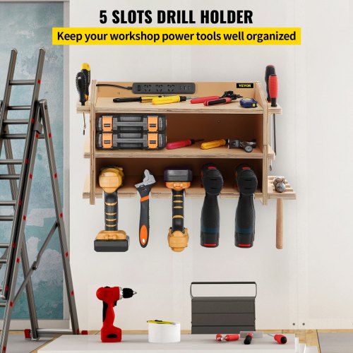 VEVOR Power Tool Organizer, Wall Mounted Drill Holder, 5 Drill Hanging ...
