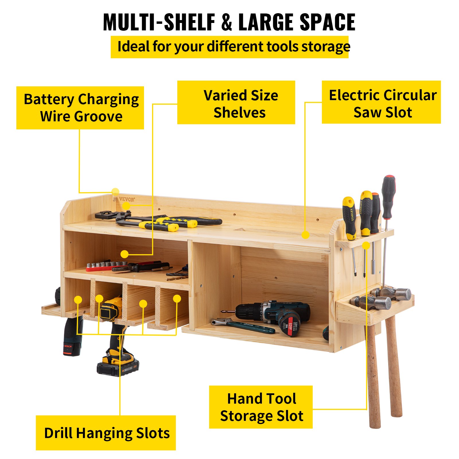 VEVOR Power Tool Organizer, Wall Mount Drill Holder, 4 Drill Hanging ...