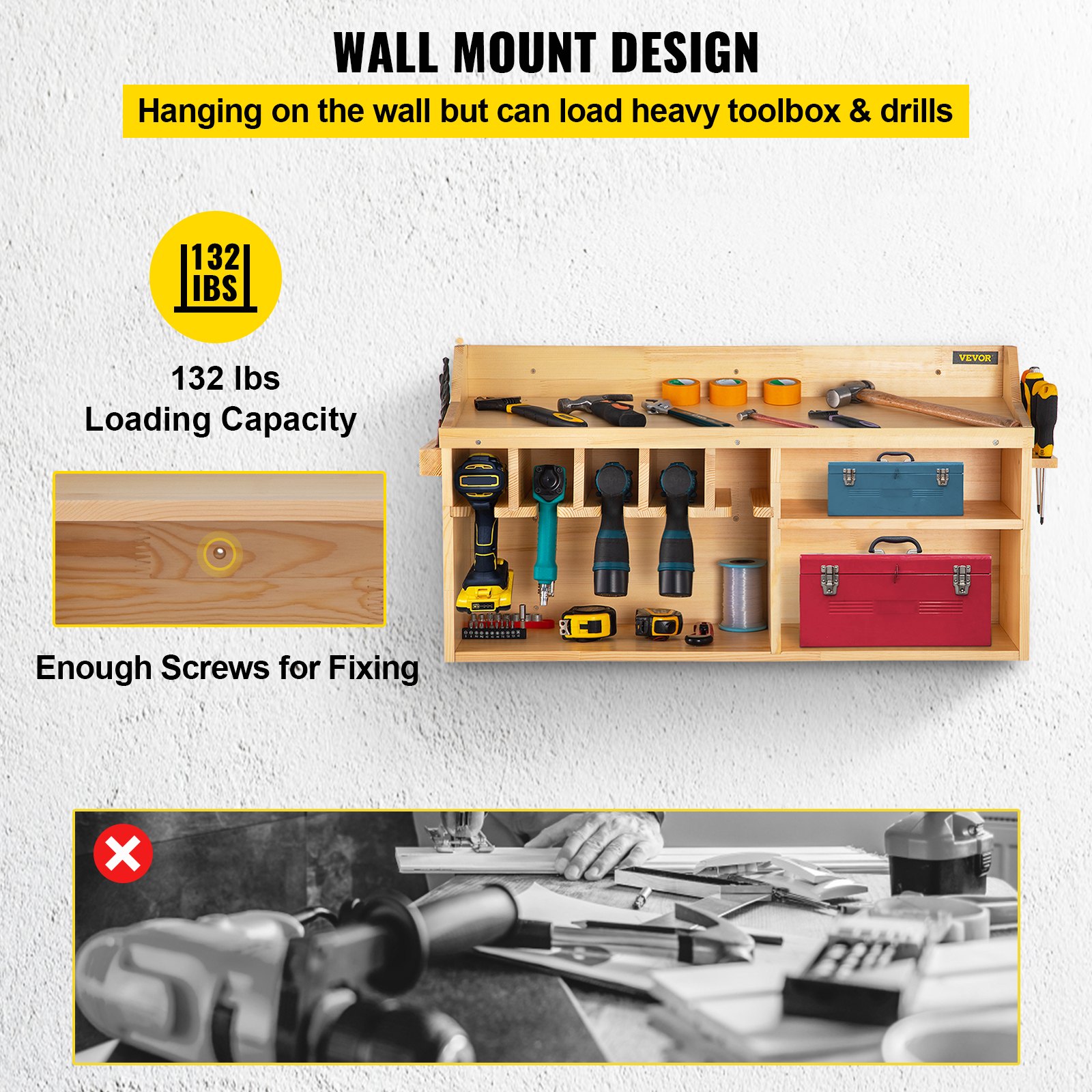 VEVOR Power Tool Organizer, Wall Mount/Benchtop Drill Holder, 5 Hanging ...