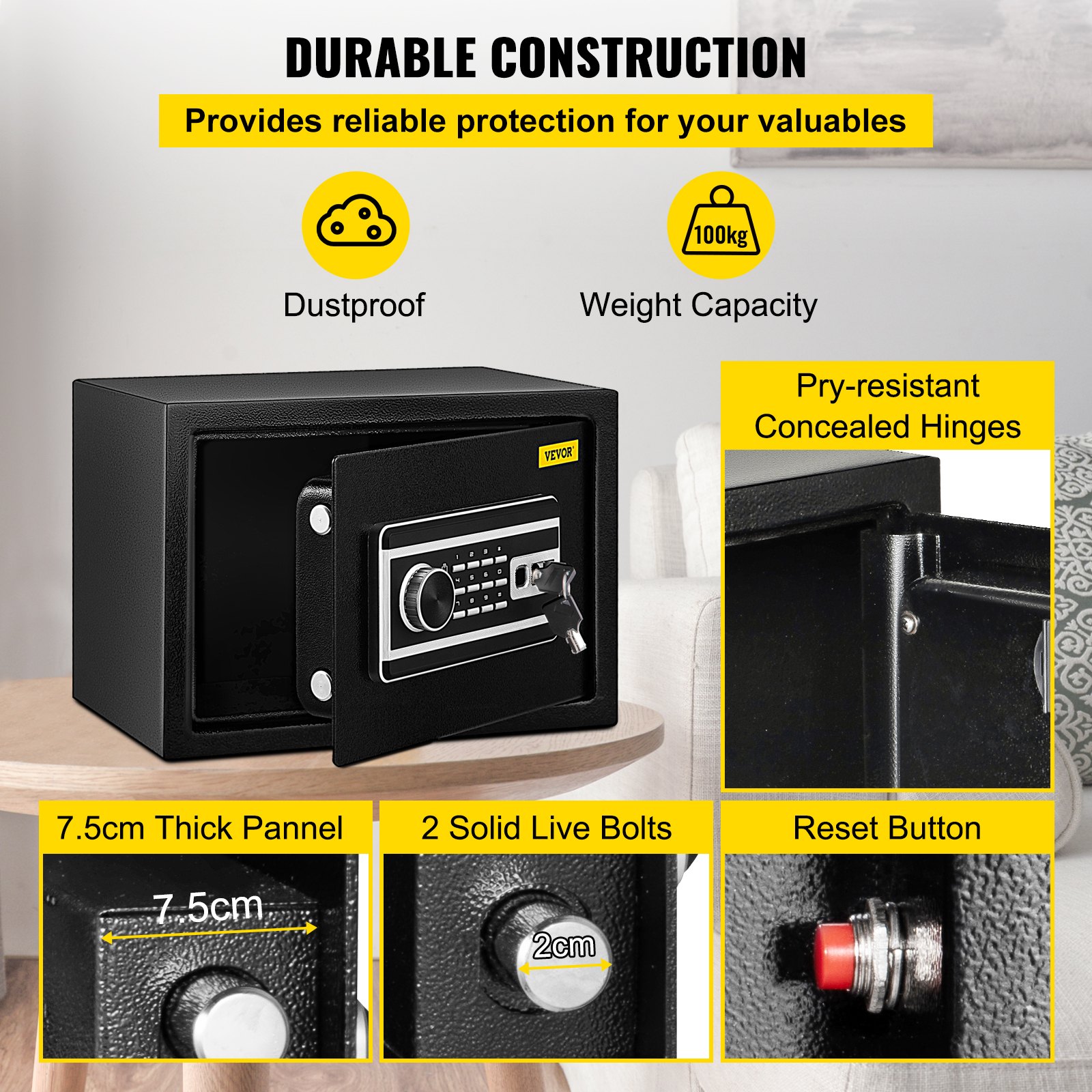 VEVOR Security Safe 0.8 Cubic Feet Digital Safe with Fingerprints ...
