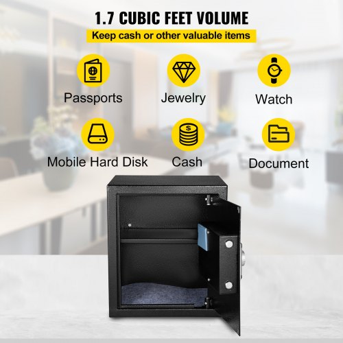 VEVOR Security Safe 1.7 Cubic Feet Electronic Safe with Fingerprint ...