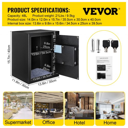 VEVOR Security Safe 1.7 Cubic Feet Electronic Safe with Fingerprint ...