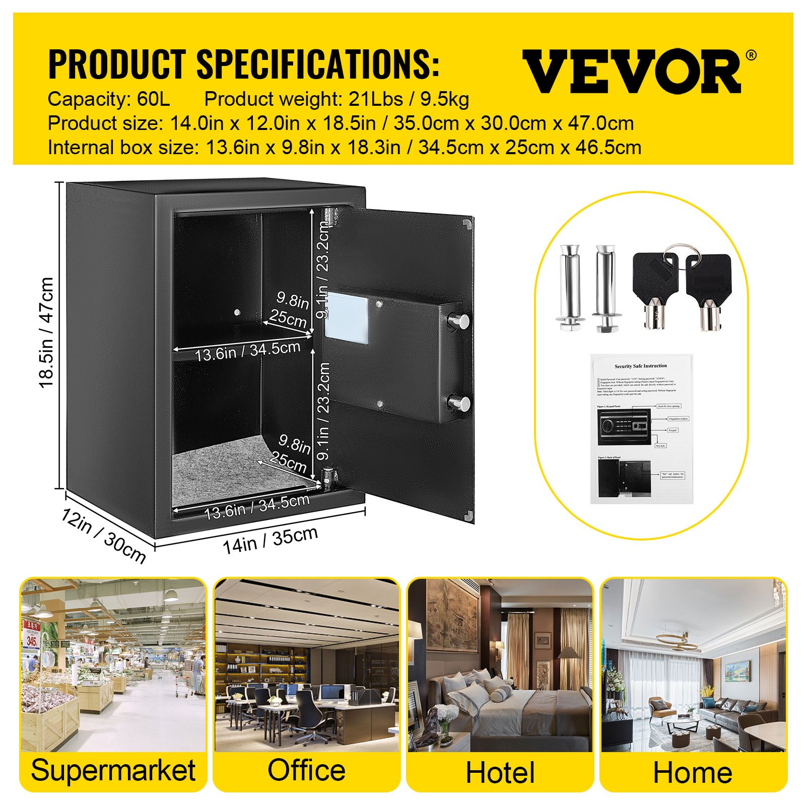 VEVOR Security Safe 2.1 Cubic Feet Electronic Safe Box with Electronic ...