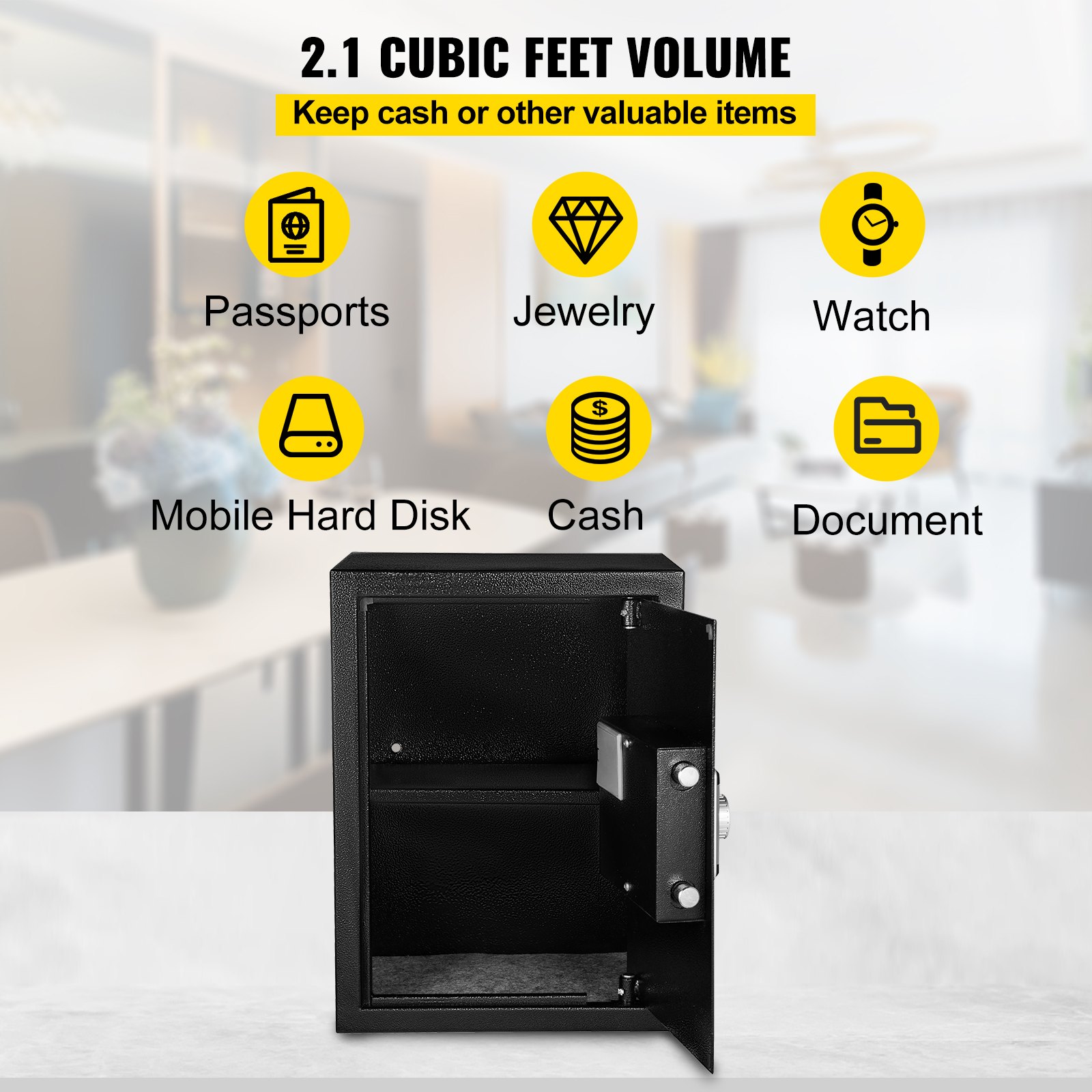 VEVOR Safe Box, 2.1 CU.FT Fingerprint Safe Box for Money w/ 2 Keys ...