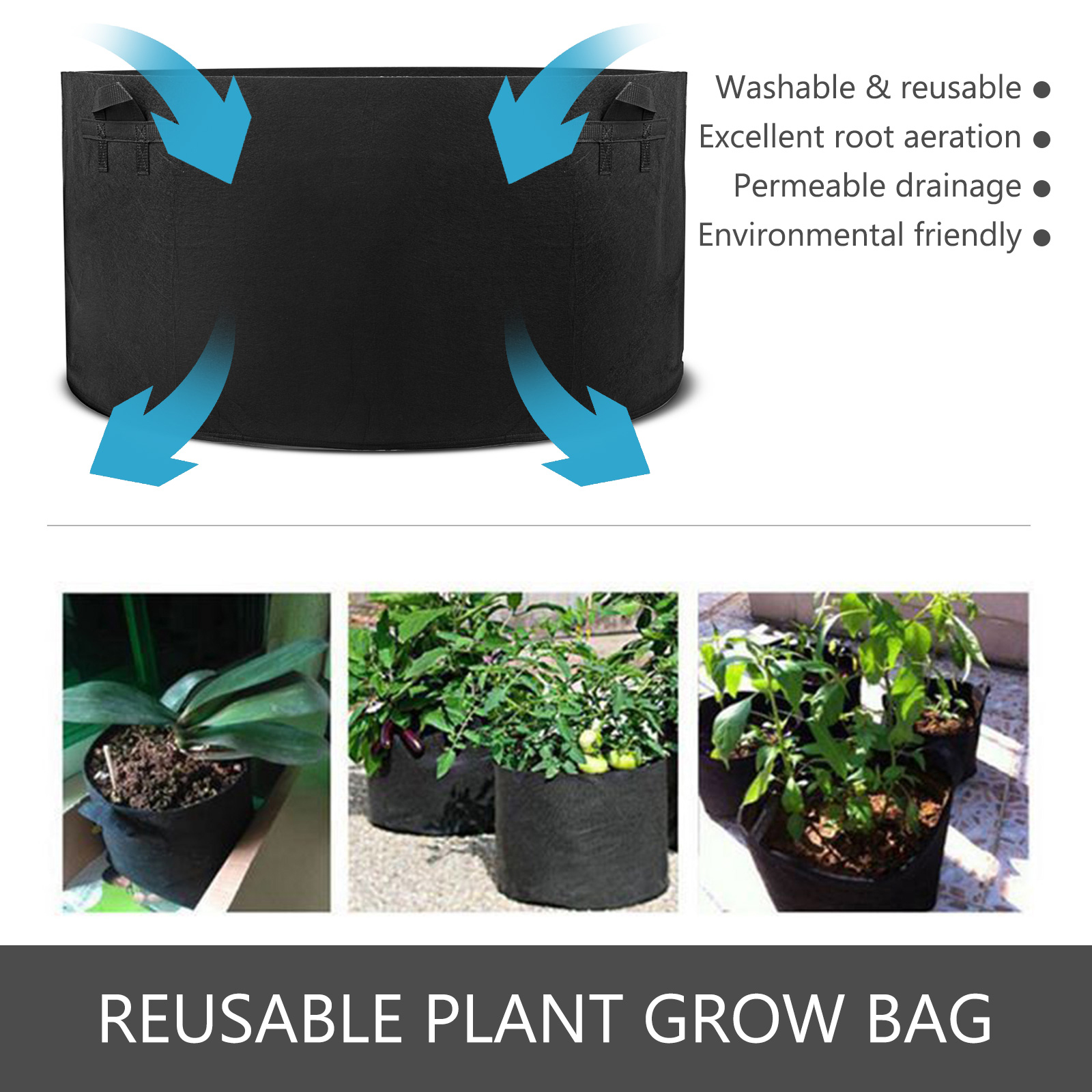 5-Pack 200 Gallon Plant Grow Bag with Handles Aeration Fabric Pots ...
